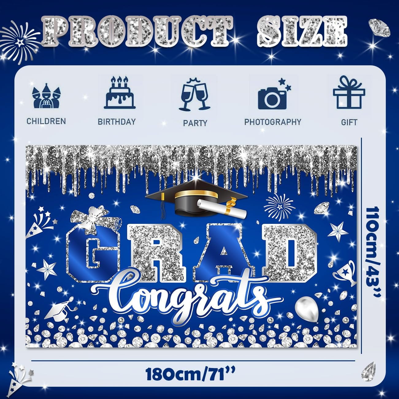 Blue And Silver Graduation Decorations Congrats Grad Banner Graduation ...