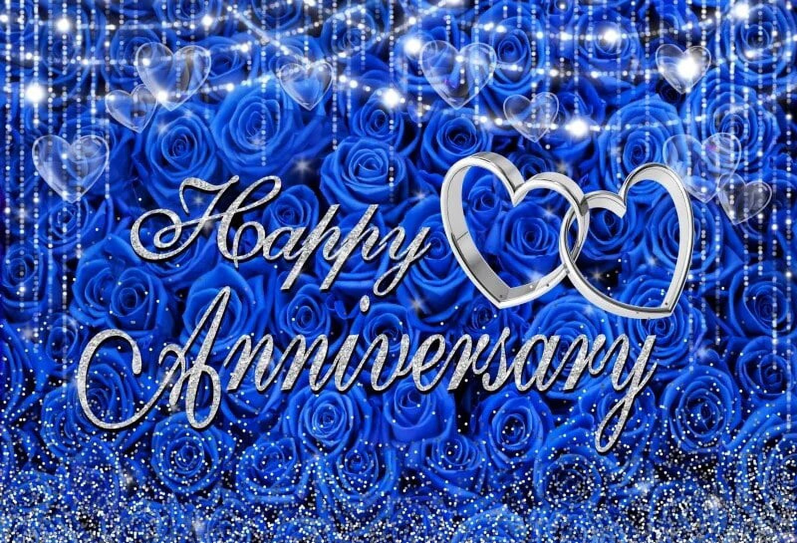 Blue And Silver Happy Anniversary Photography Backdrop Glitter Flower Rose Sweet Love Hearts ...