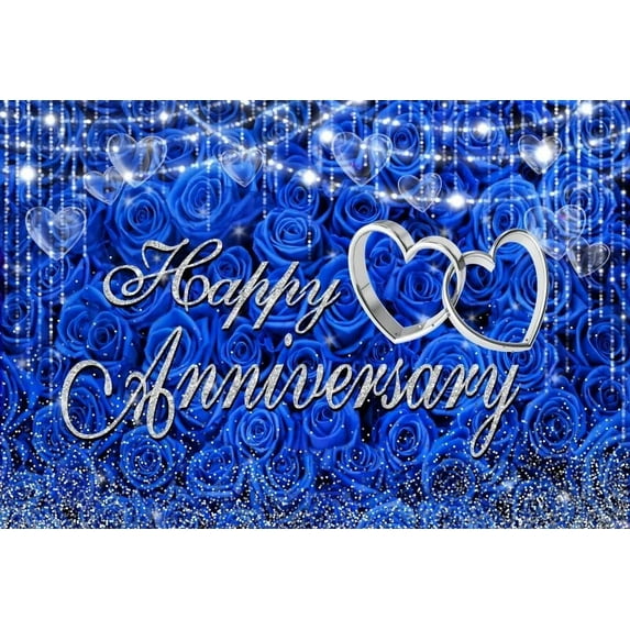 Blue And Silver Happy Anniversary Photography Backdrop Glitter Flower ...
