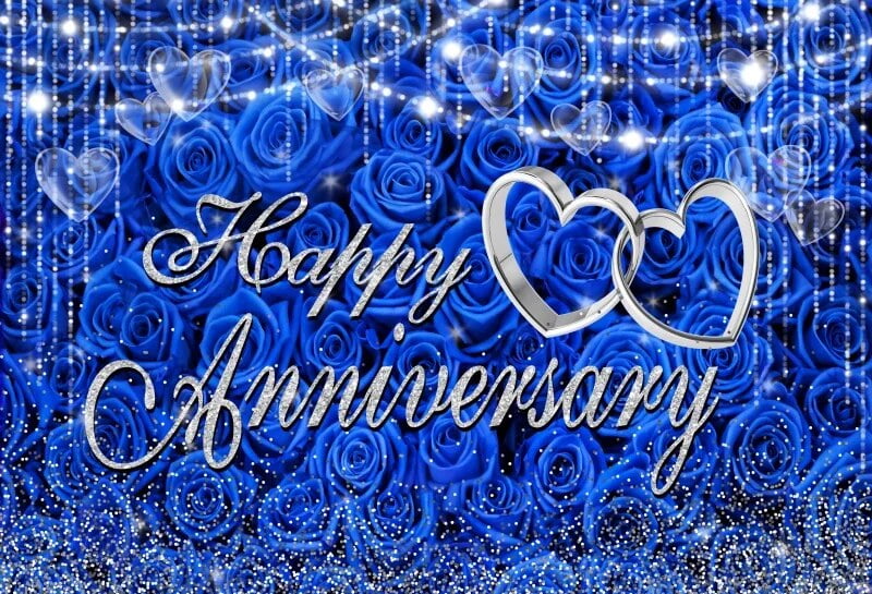 Blue And Silver Happy Anniversary Photography Backdrop Glitter Flower ...