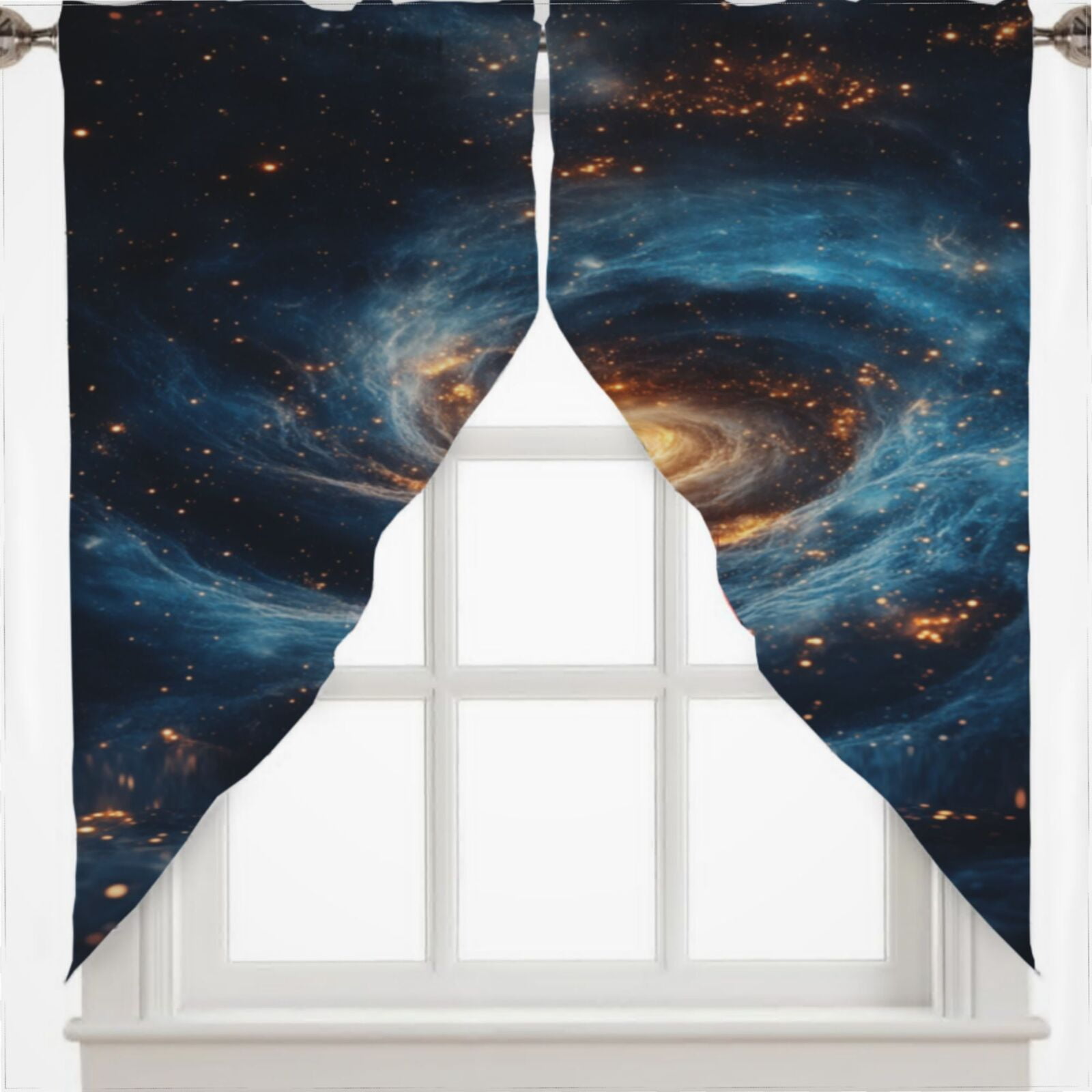 Blue And Teal Nebula With Golden Particles Swag Valances For Windows 2 ...
