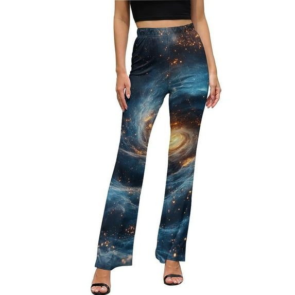 Blue And Teal Nebula with Golden Particles High Waisted Casual Flared ...