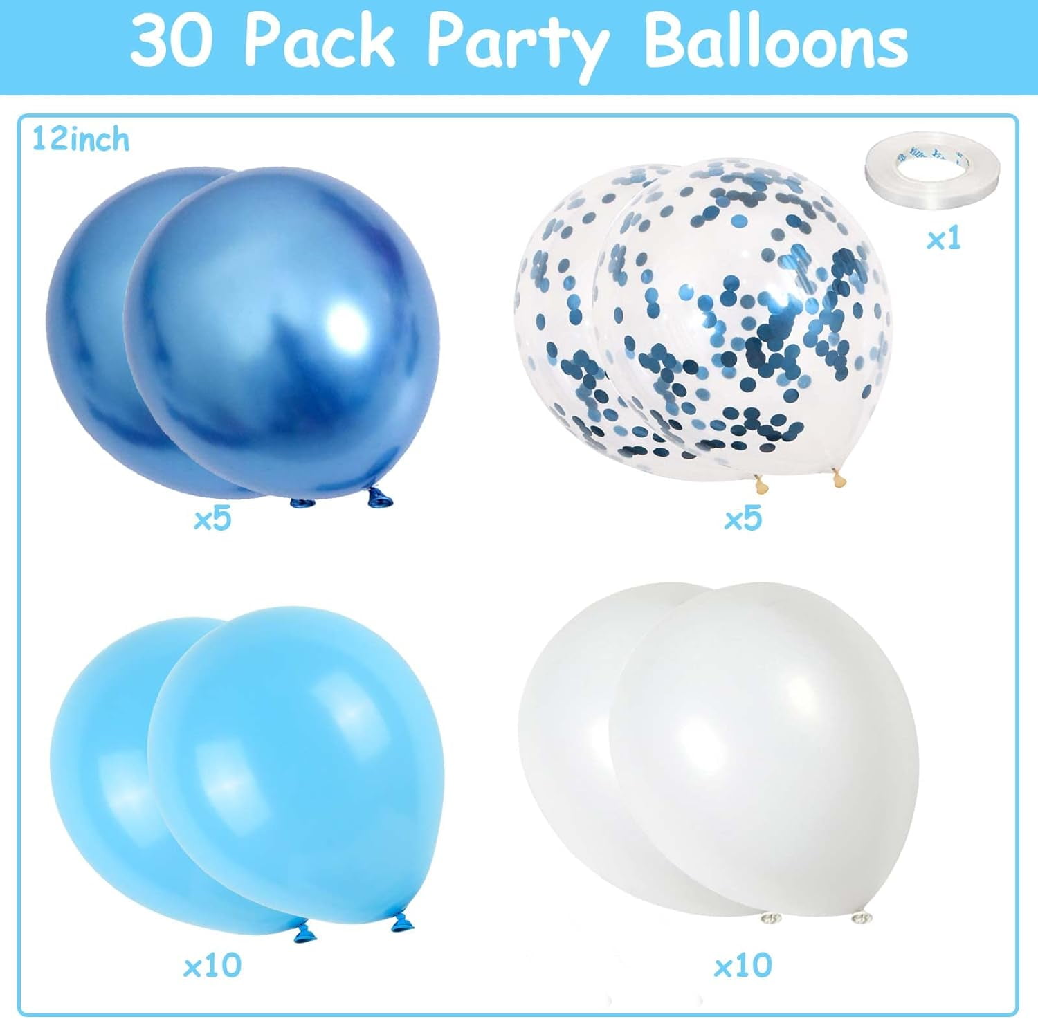 Blue And White Balloons, 12 Inch Light Blue White Latex Party Balloon ...