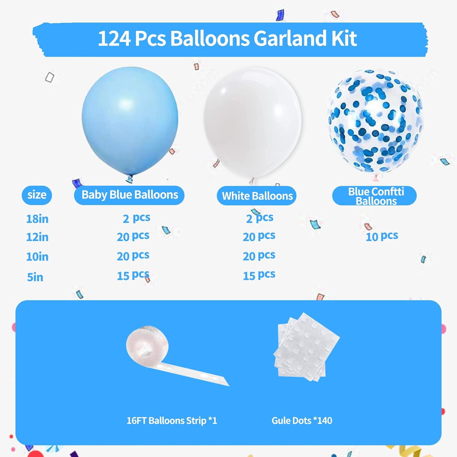 Blue And White Balloons Garland Kit 124 Pack Different Sizes Inch ...