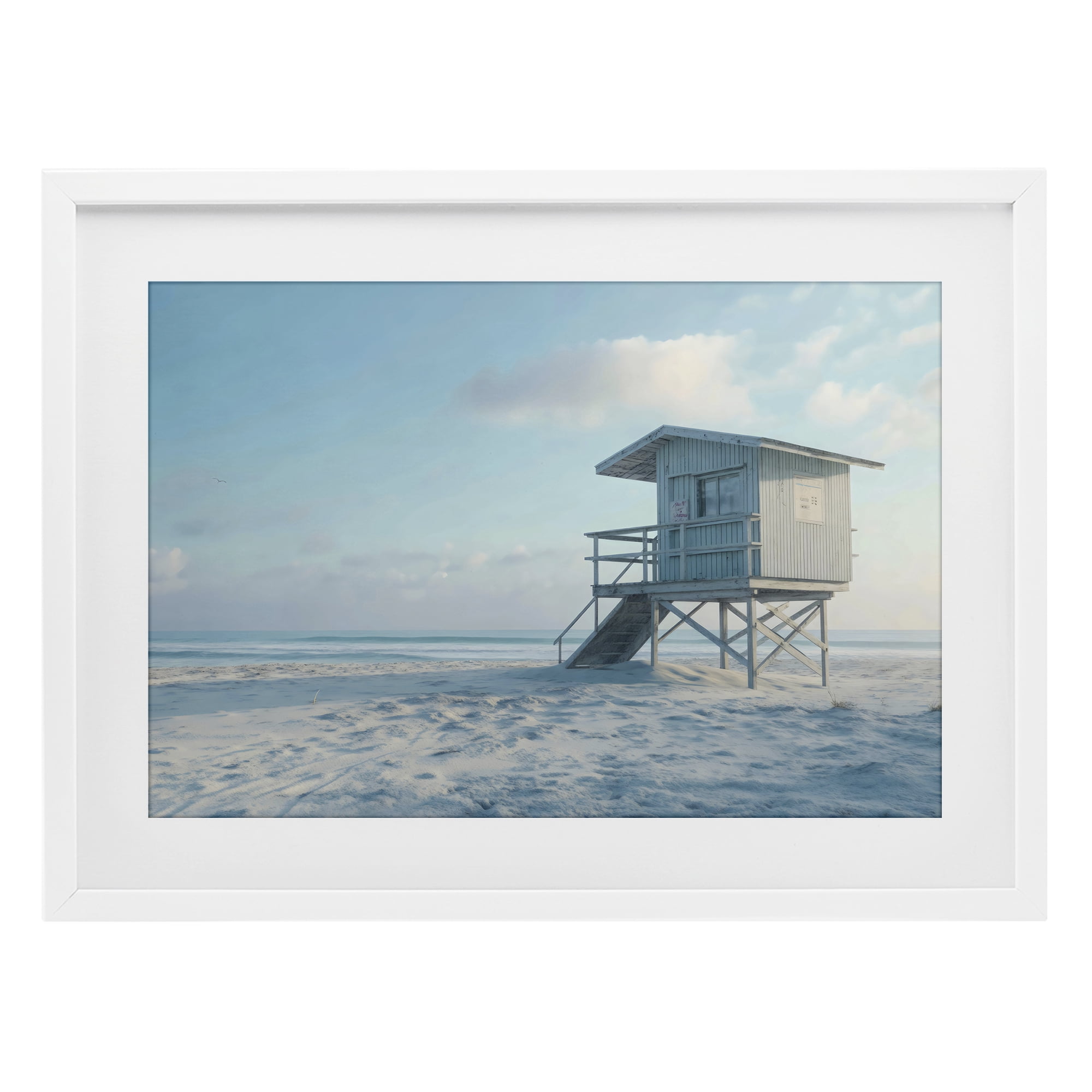 Stupell Industries Blue And White Beach Scene White Framed Print Under ...