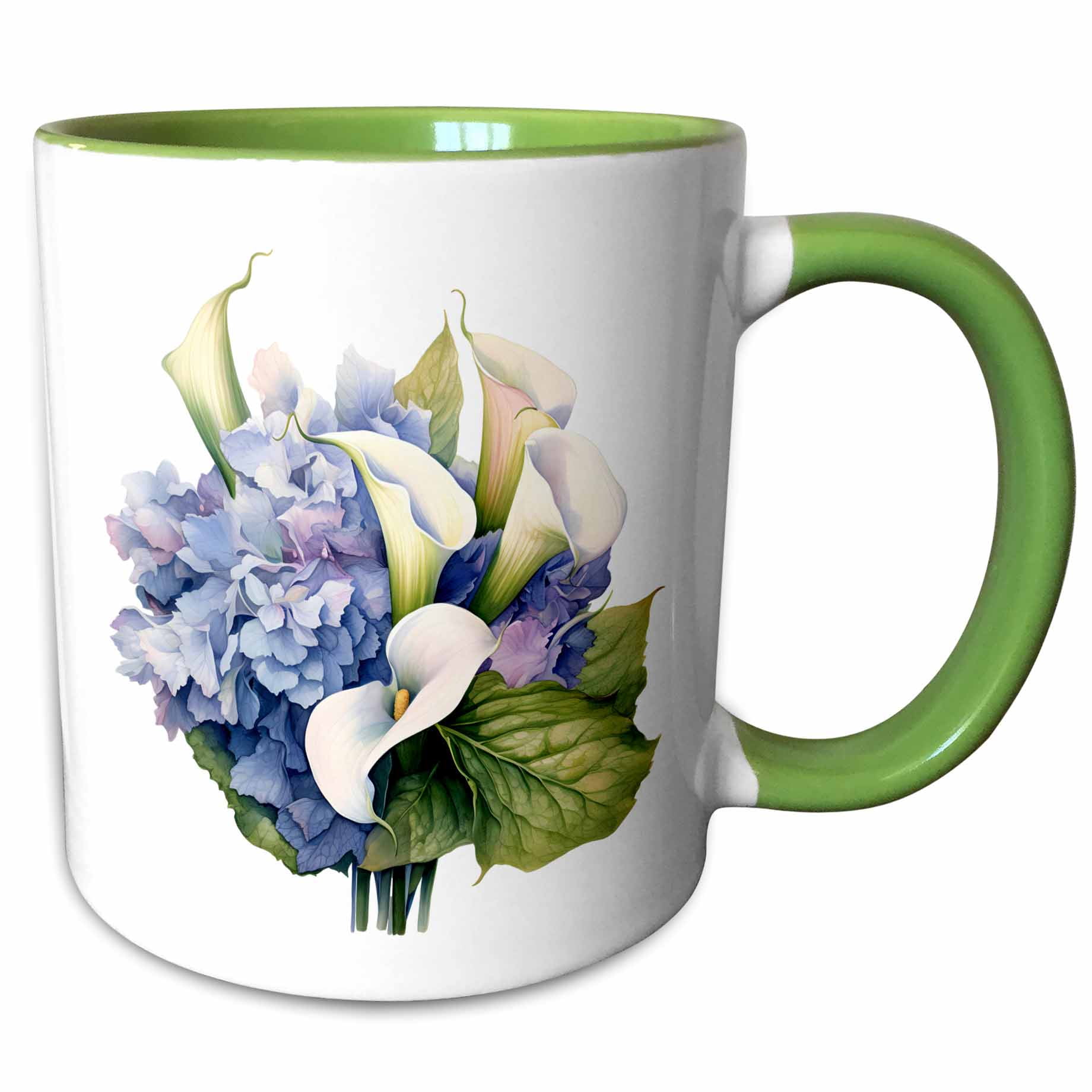 3drose, Blue and White Calla Lily and Flowers Illustration, 11oz Two ...