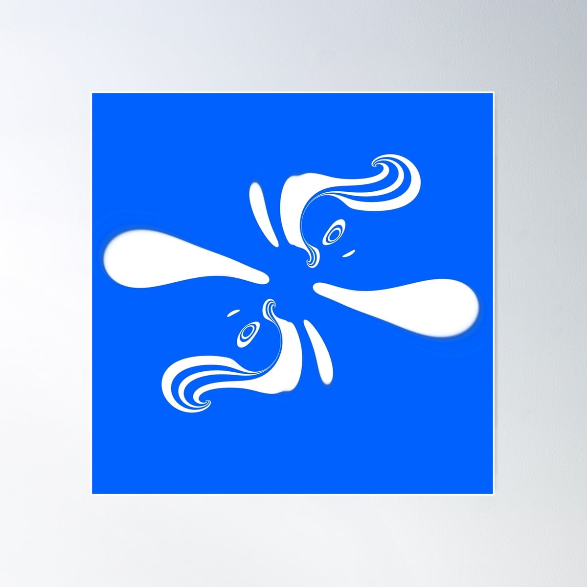 Blue And White Cartoon Funny Face Design In Style Of Matisse Poster Wall Art, Modern Wall Decor ...