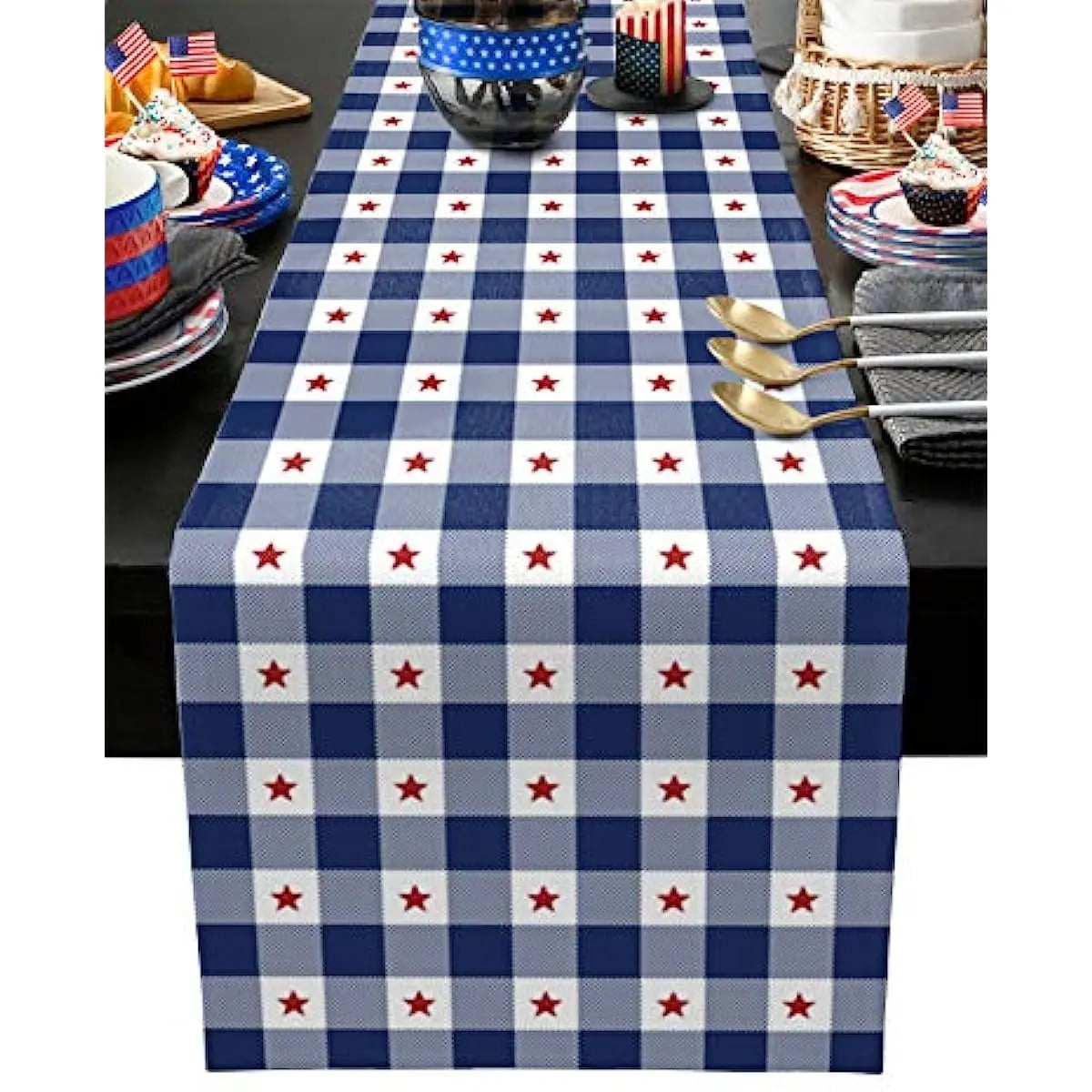Blue And White Check Table Runner Independence Day 4th of July Dining ...