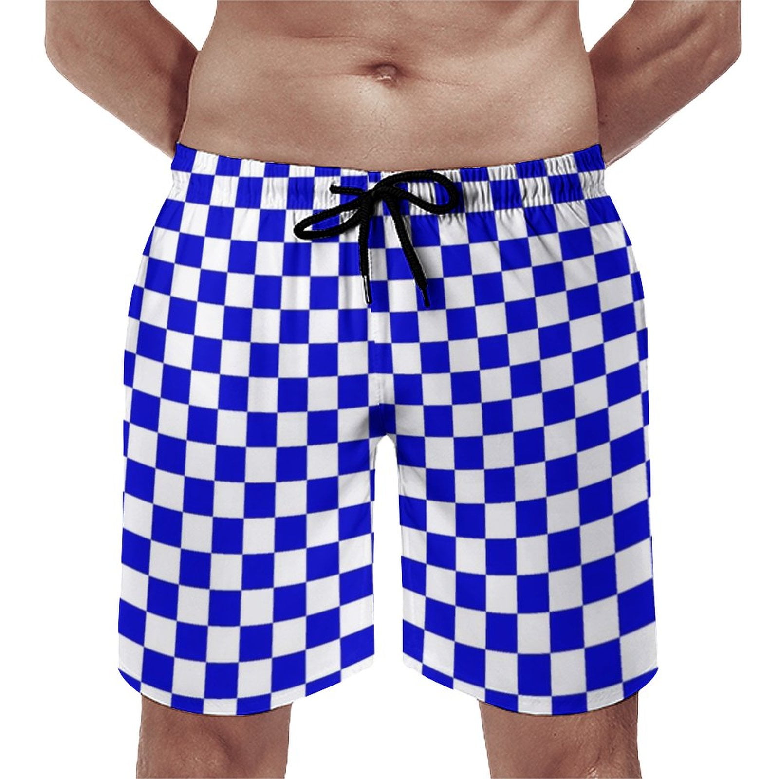 Blue And White Checkerboard Board Shorts Vintage Checker Print Beach ...
