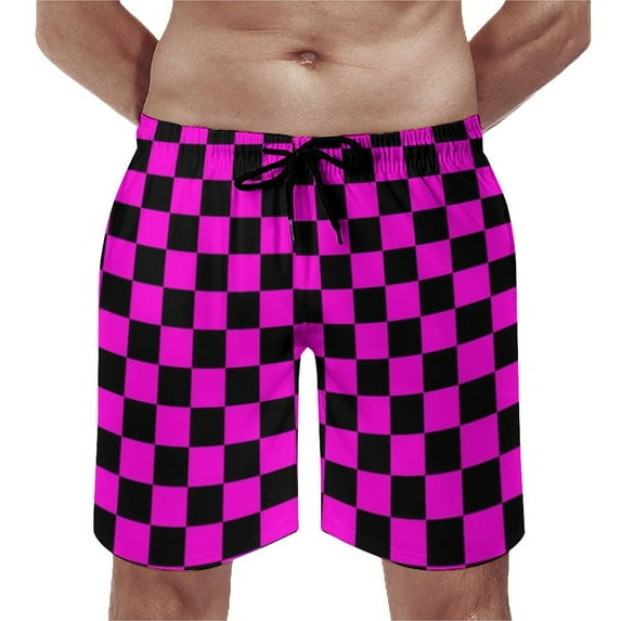 Blue And White Checkerboard Board Shorts Vintage Checker Print Beach ...