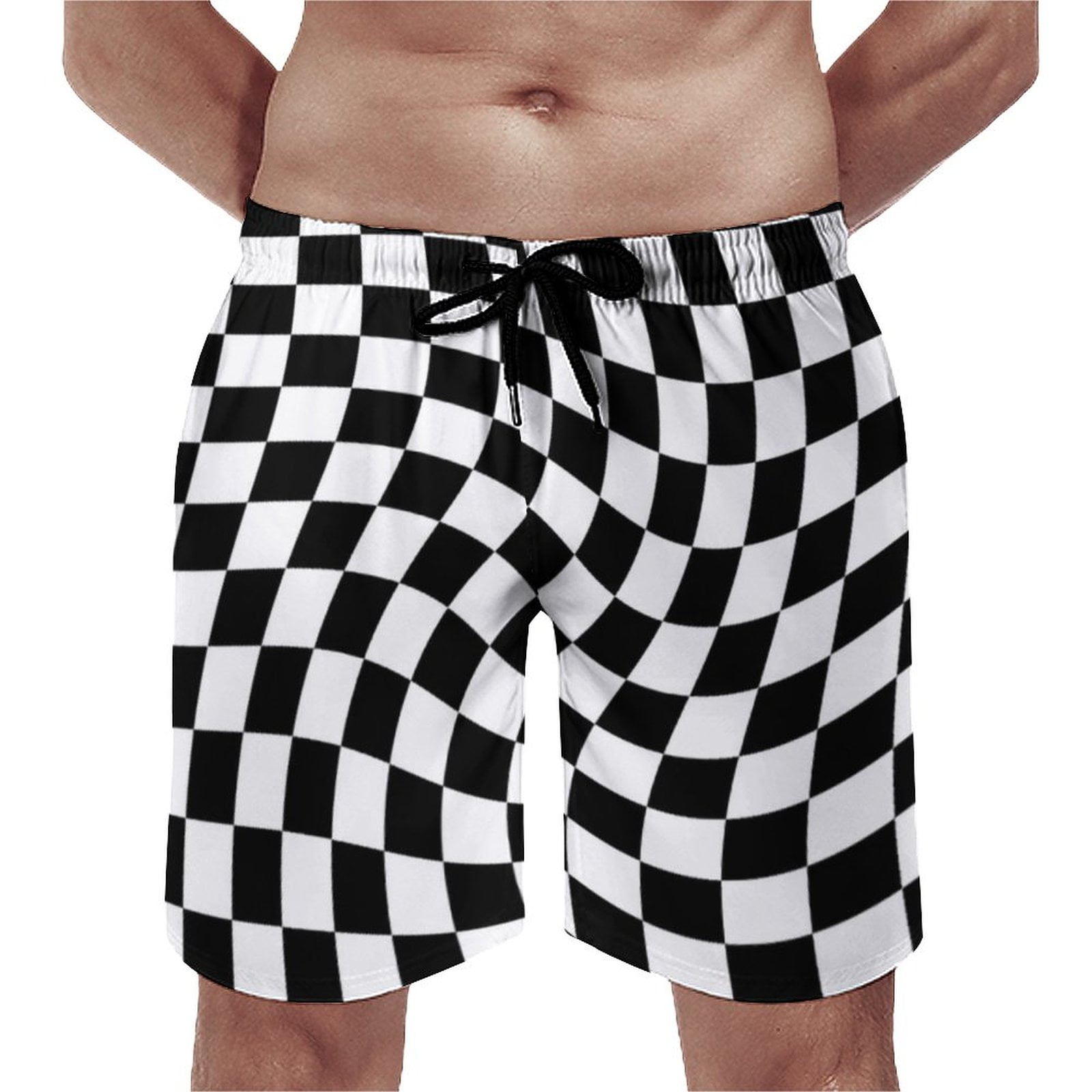 Blue And White Checkerboard Board Shorts Vintage Checker Print Beach ...