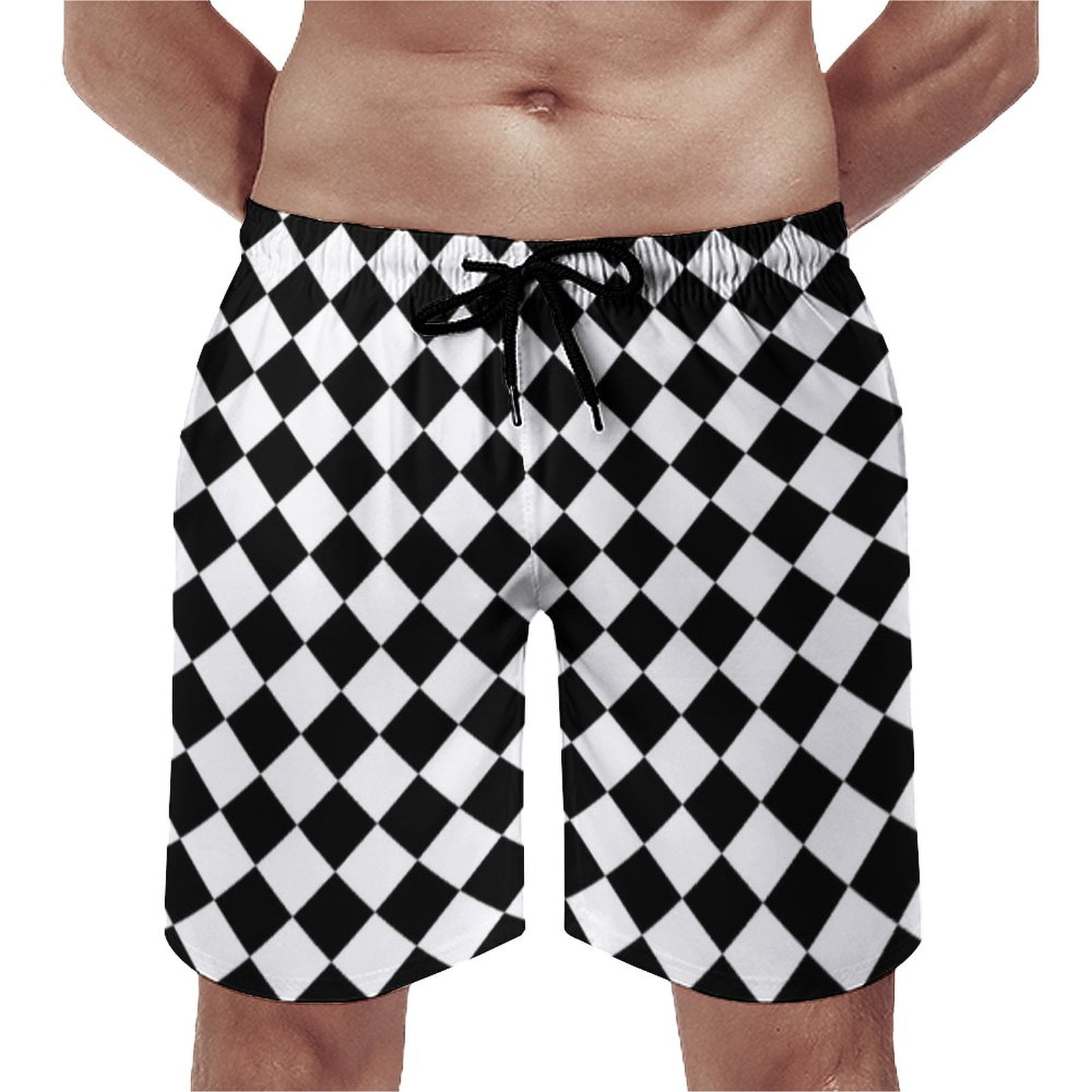 Blue And White Checkerboard Board Shorts Vintage Checker Print Beach ...