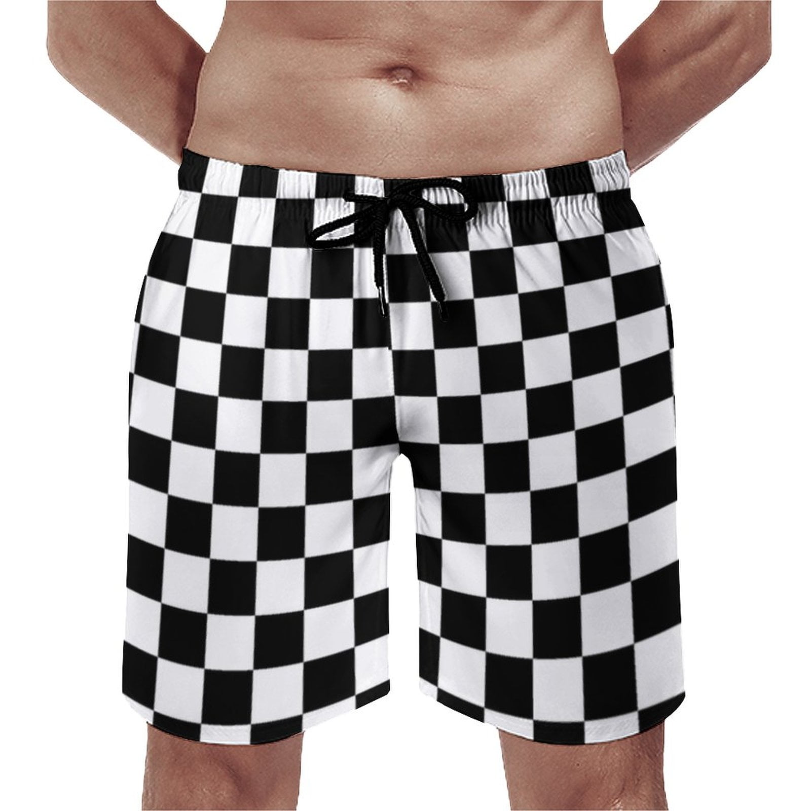 Blue And White Checkerboard Board Shorts Vintage Checker Print Beach ...
