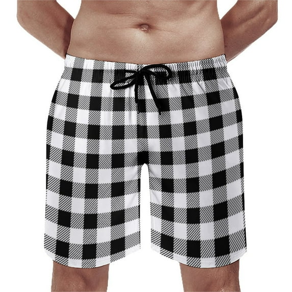 Blue And White Checkerboard Board Shorts Vintage Checker Print Beach ...