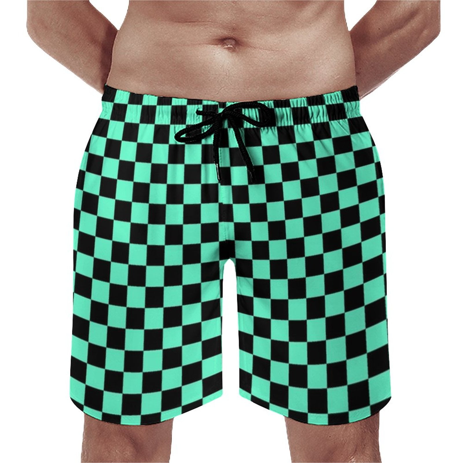 Blue And White Checkerboard Board Shorts Vintage Checker Print Beach ...