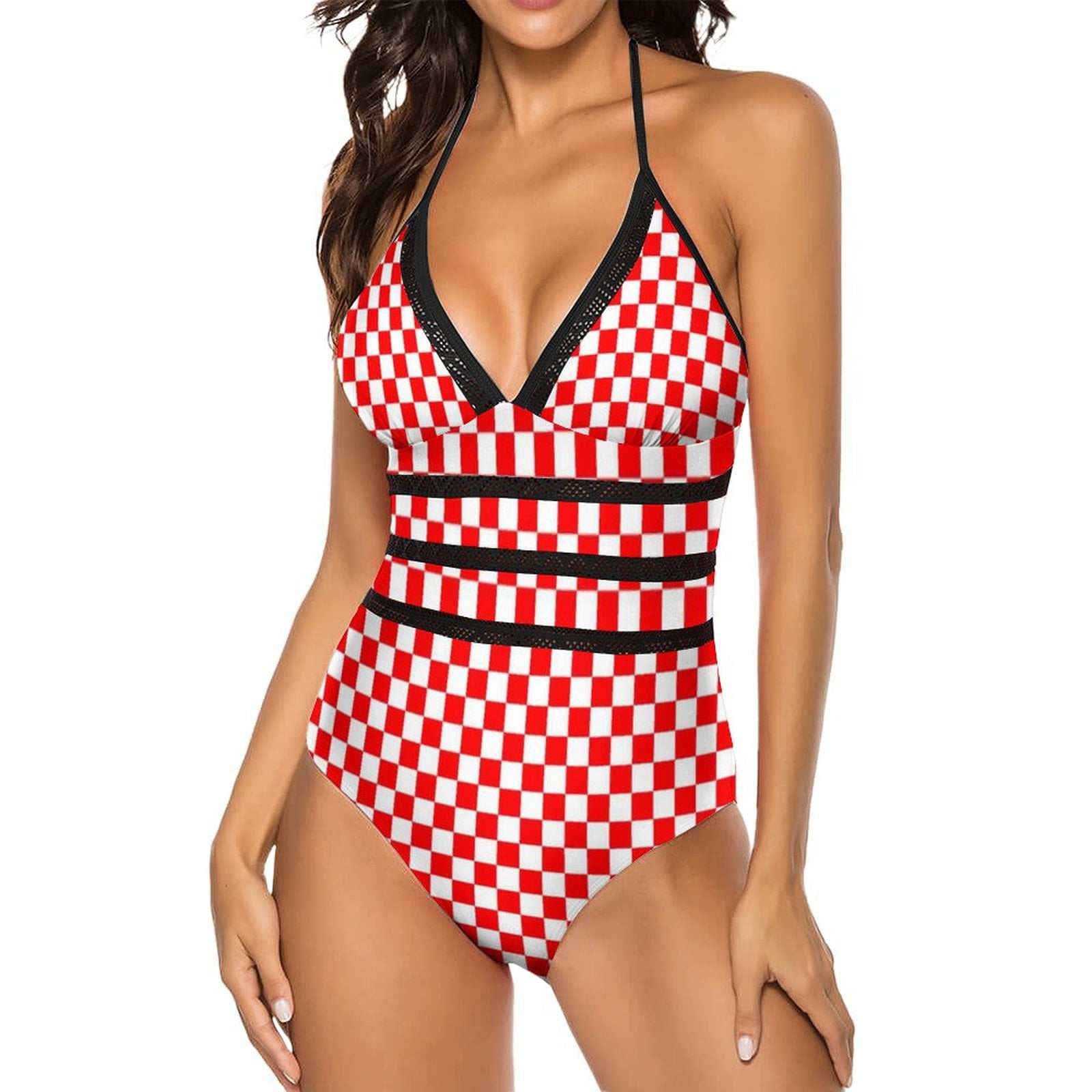Blue And White Checkerboard Swimsuit Racing Flag Checkered Female Swimwear One Piece Bodysuit ...