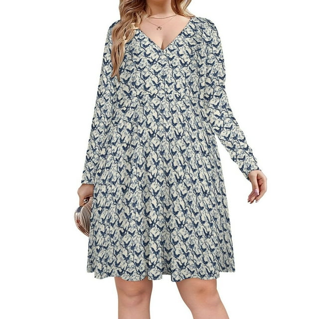 Blue And White Chinoiserie Bat Long Sleeve Dresses For Women Vintage ...