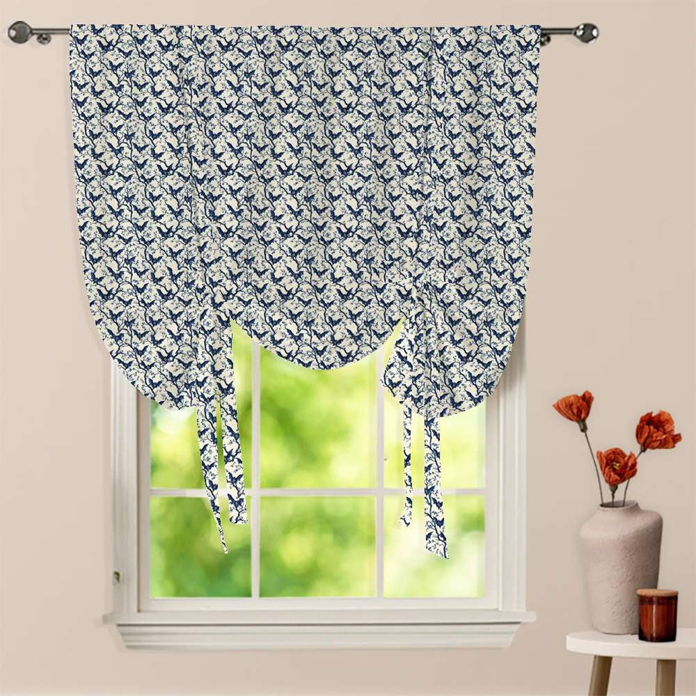 Blue And White Chinoiserie Bat Window Curtain for Living Room Roman ...