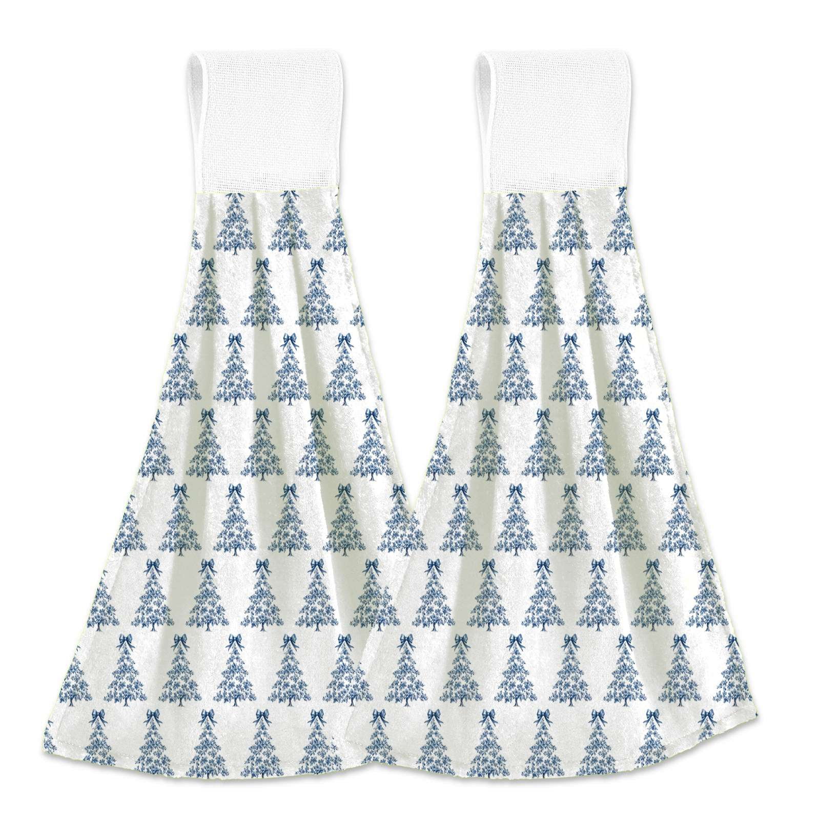 Blue And White Chinoiserie Christmas tree Hanging Kitchen Hand Towels ...