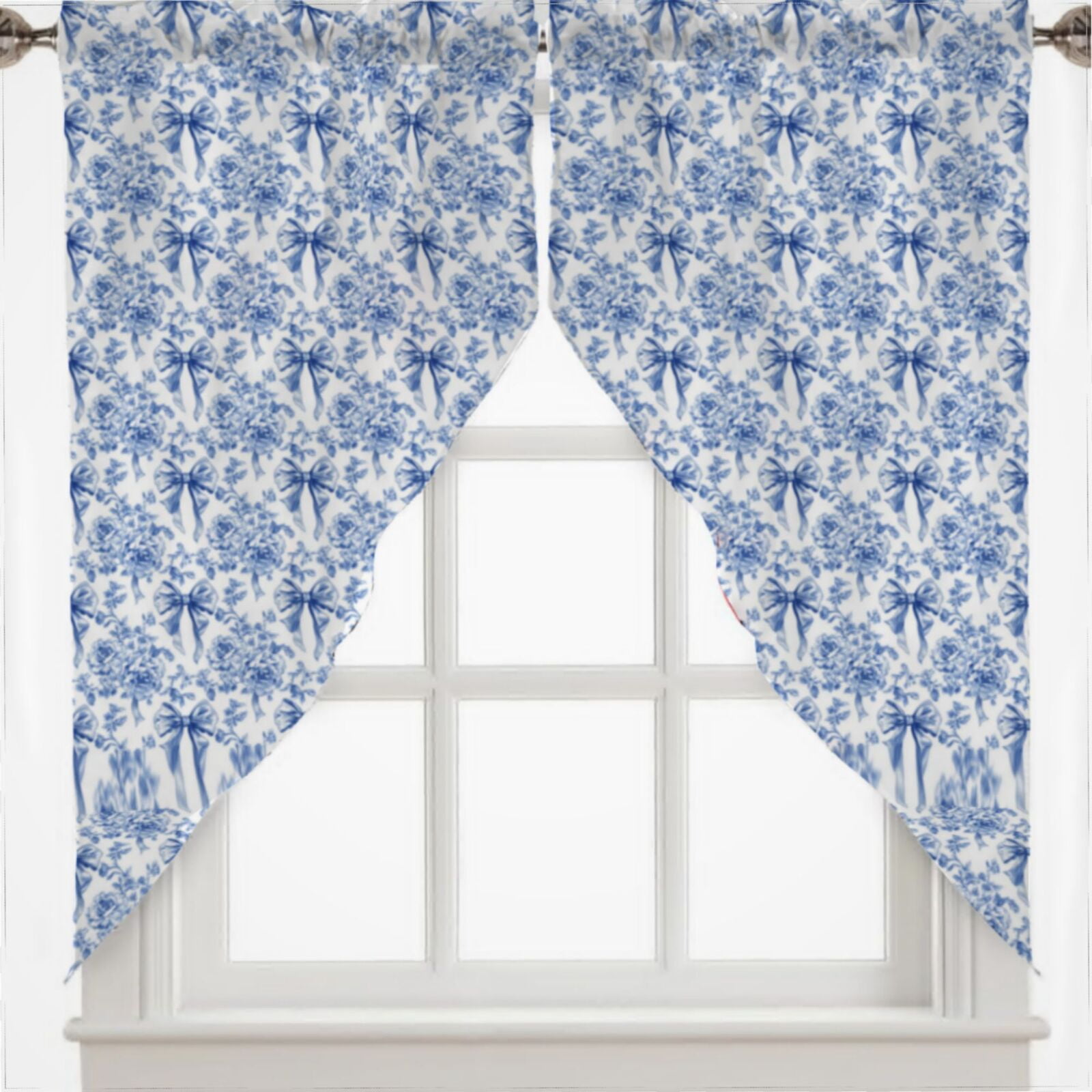 Blue And White Chinoiserie Flower Bow Swag Valances For Windows 2 Pack ...