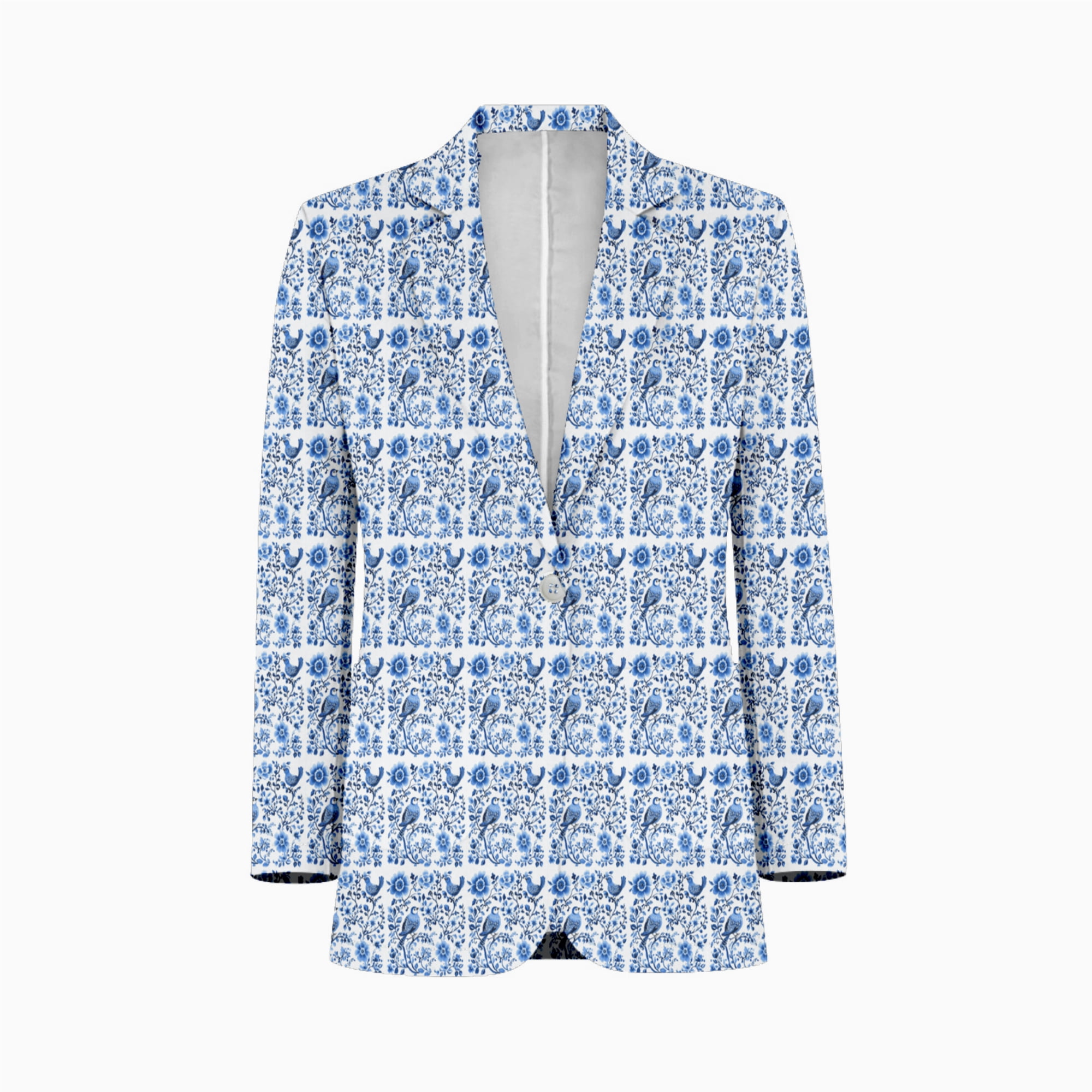 Blue And White Chinoiserie bird Flower Customized Men's Suits full man ...