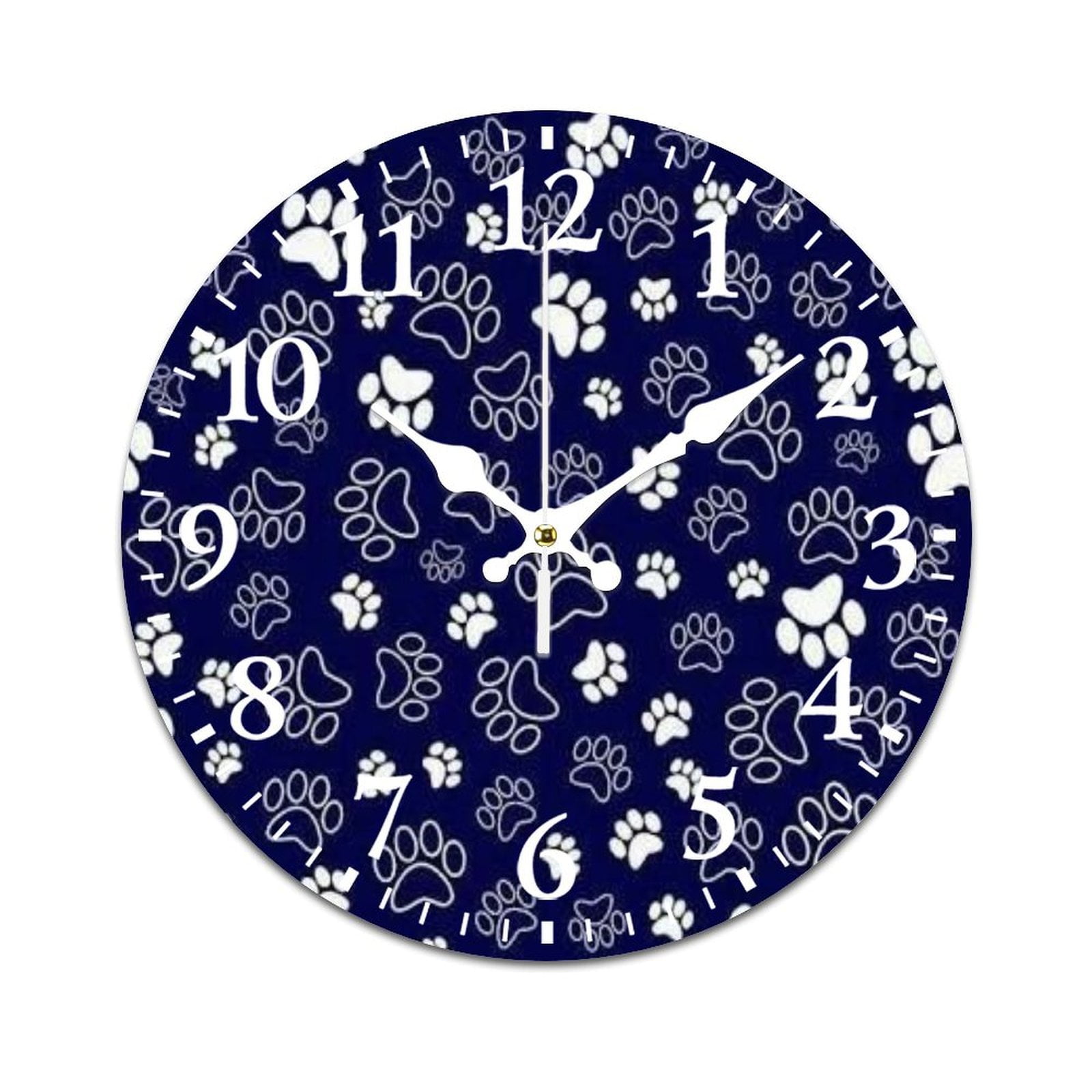 Blue And White Dog Paws on Dark Blue Background Wall Clock Modern ...