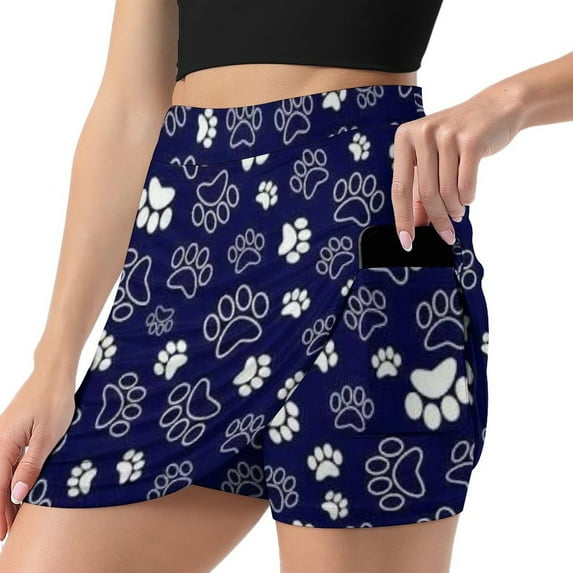 Blue And White Dog Paws on Dark Blue Background Women's Shorts Non-Slip ...