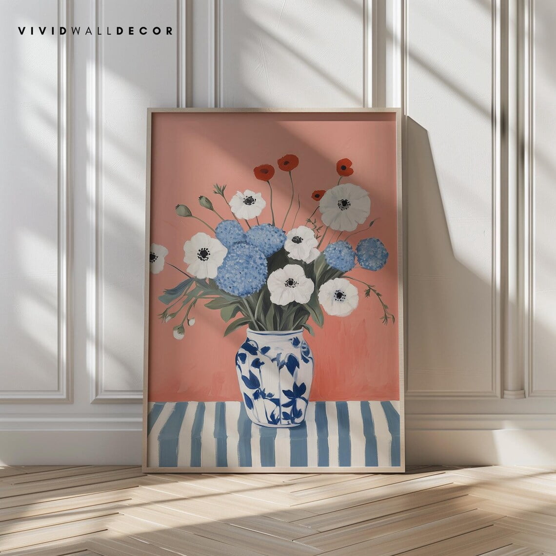 Blue And White Floral Art Print, Hydrangeas And Anemones, Unframed ...