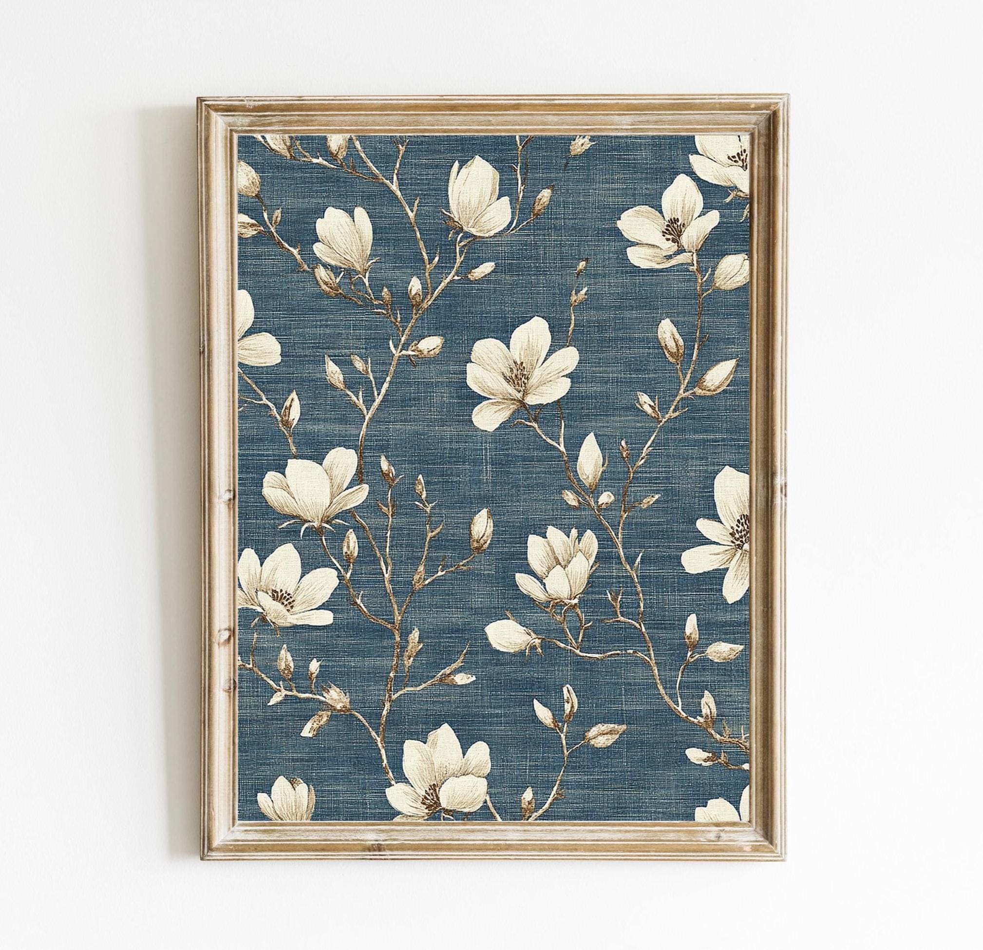 Blue And White Floral Botanical Blue Tapestry Wall Art Poster Vintage ...