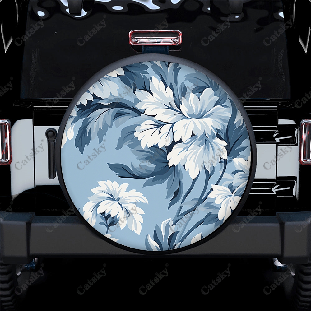 Blue And White Floral Polyester Universal Spare Wheel Tire Cover Wheel ...