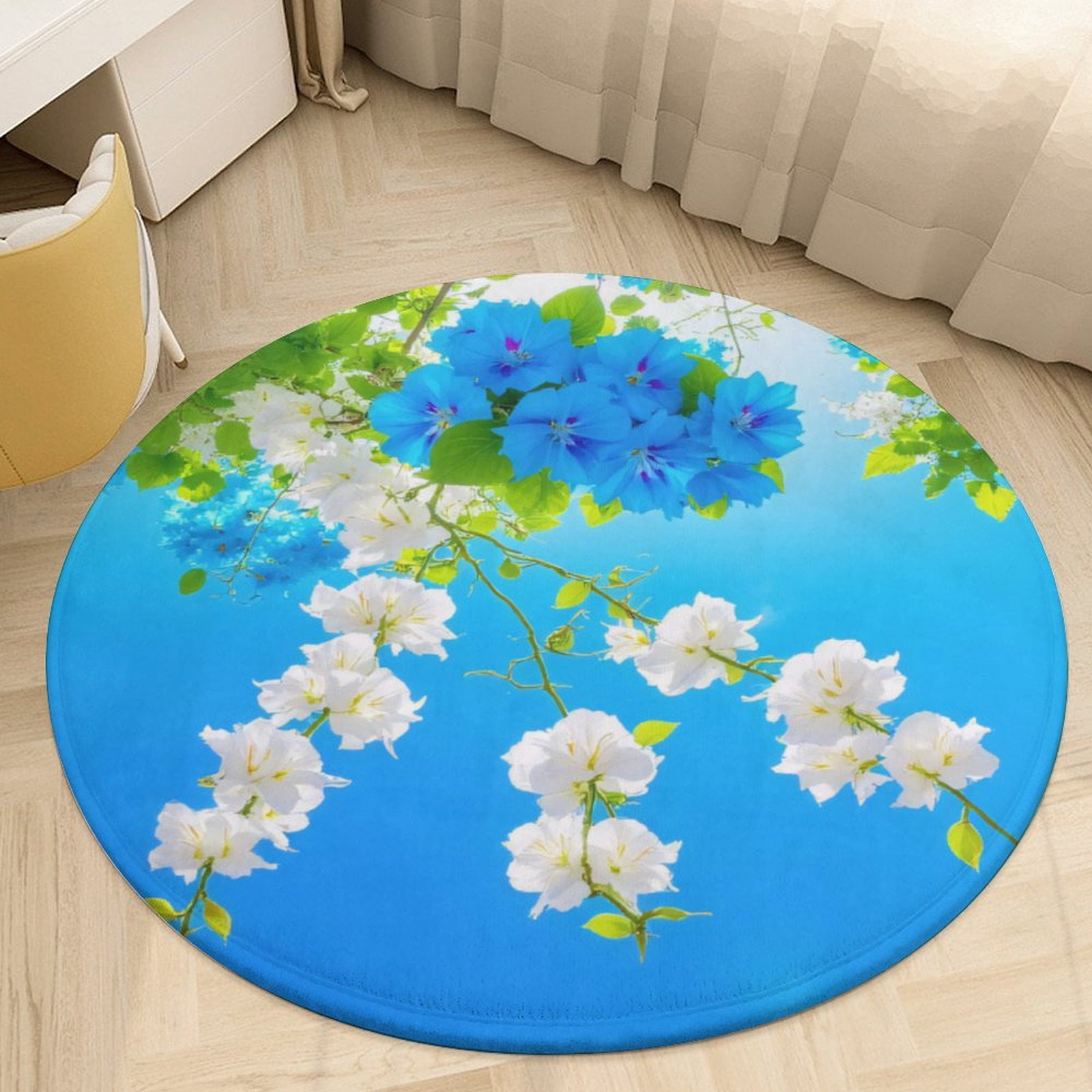 Blue And White Floral Sky Round Area Rugs for Bedroom Living Room, 6FT ...