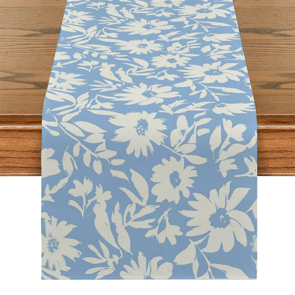 Blue And White Floral Table Flag Simple Daisy Plant Children'S Table ...