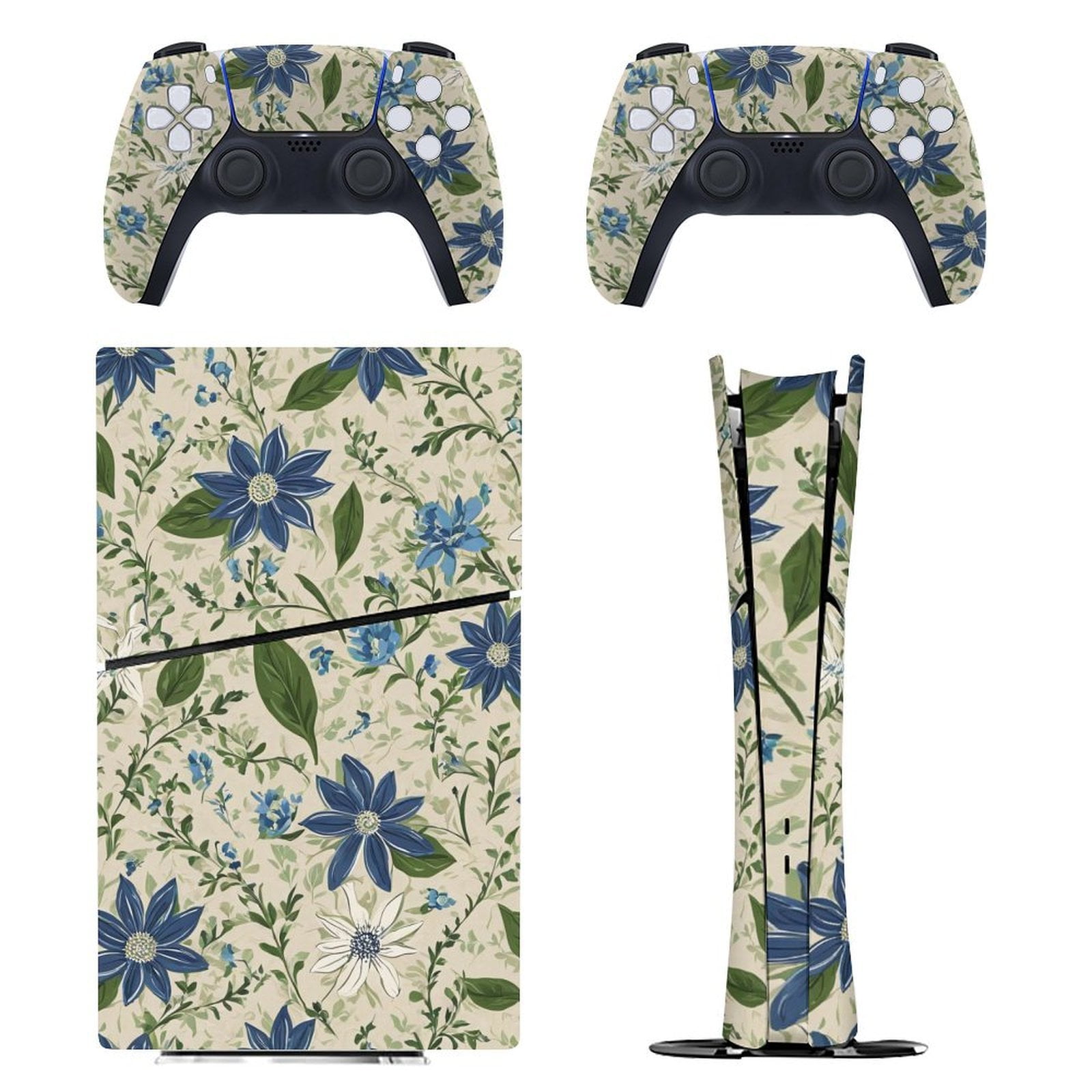 Blue And White Flowers Console Skin Bundle for PS5 Pro Slim Disc ...