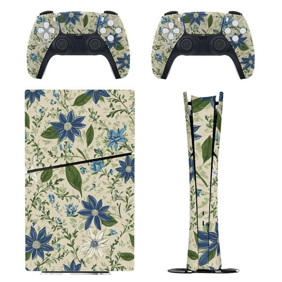 Blue And White Flowers Console Skin Bundle for PS5 Pro Slim Disc ...