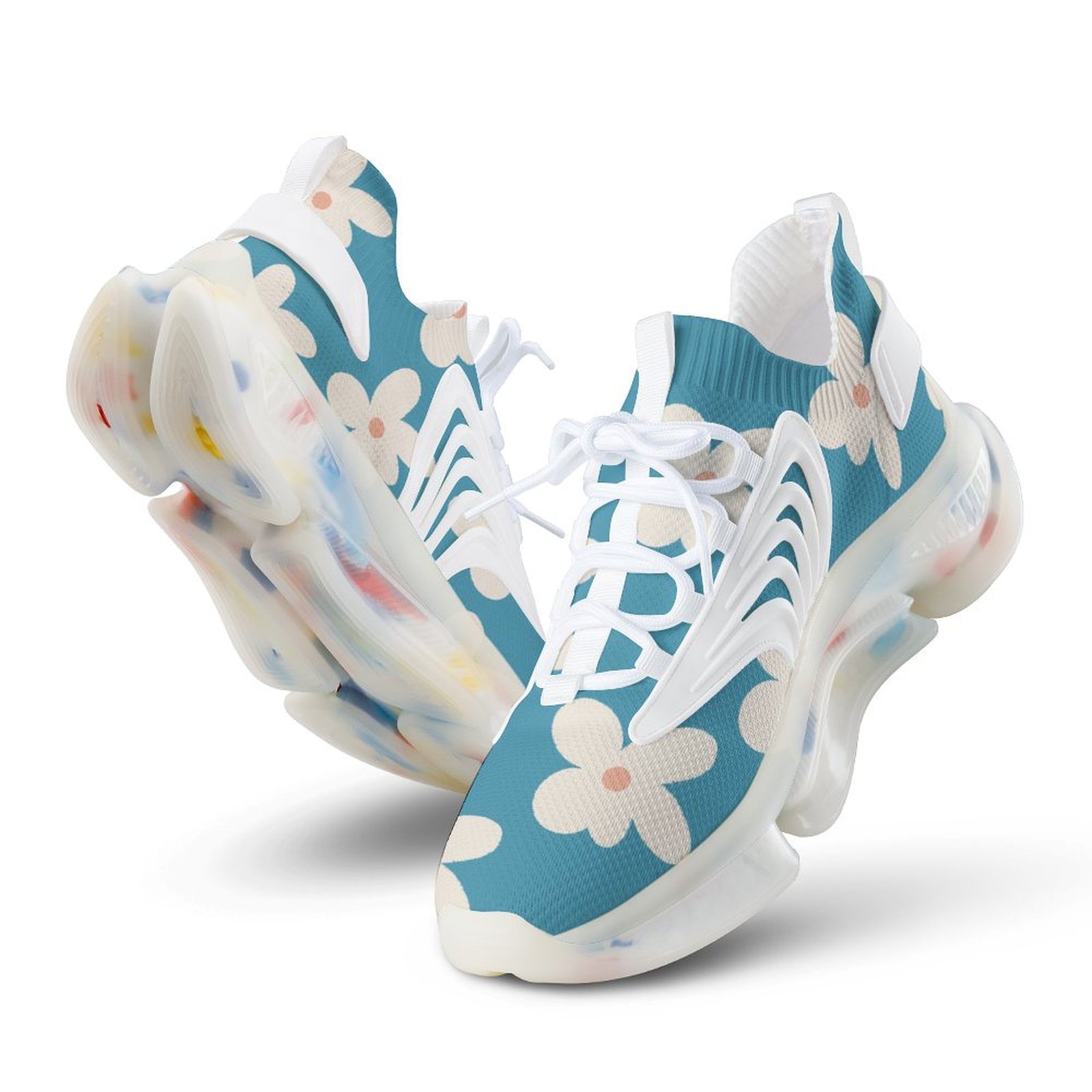 Blue And White Flowers Walking Shoes for Men Woman Lightweight Tennis ...