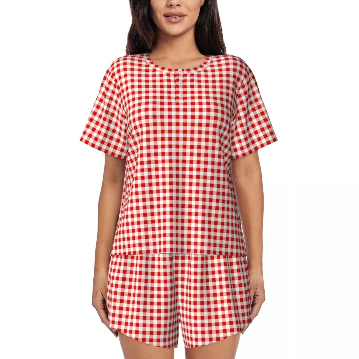 Blue And White Gingham Pajamas Checked Short Sleeves Trendy Pajamas Set ...