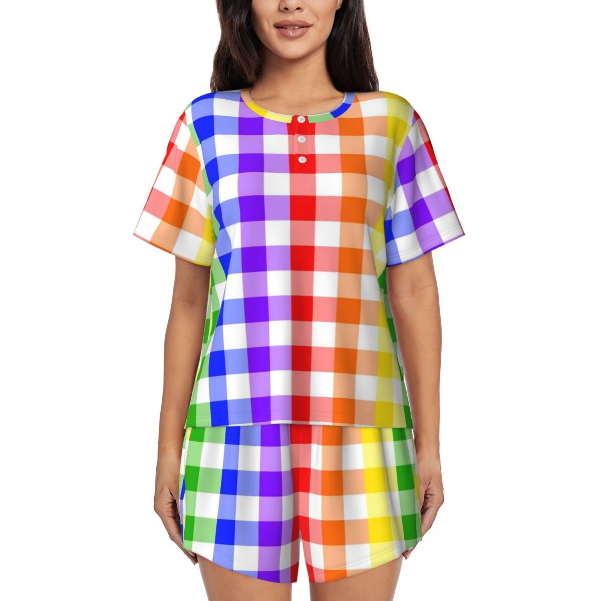 Blue And White Gingham Pajamas Checked Short Sleeves Trendy Pajamas Set ...