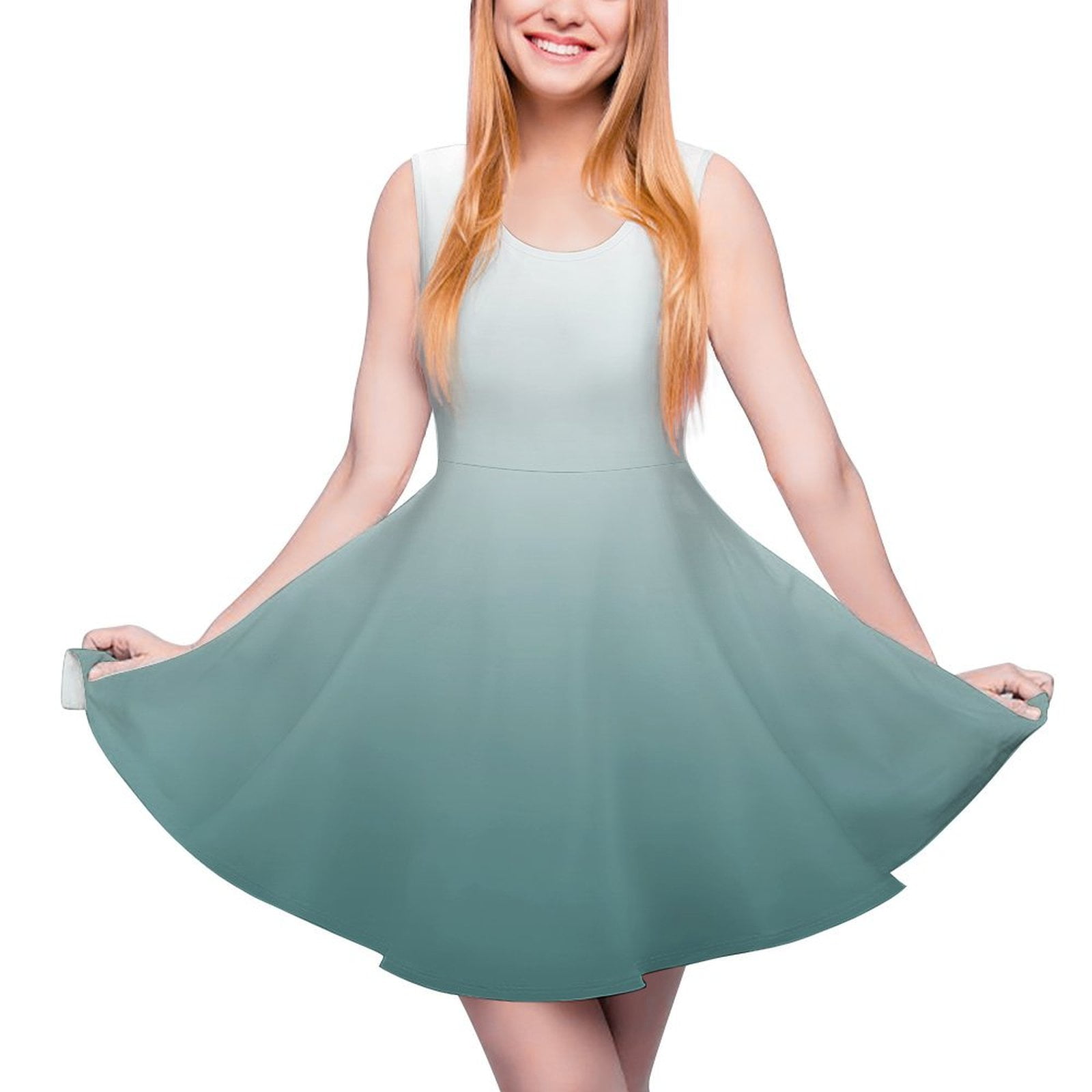 Blue And White Gradient Womens Summer Dresses Swing Dress Round Neck ...