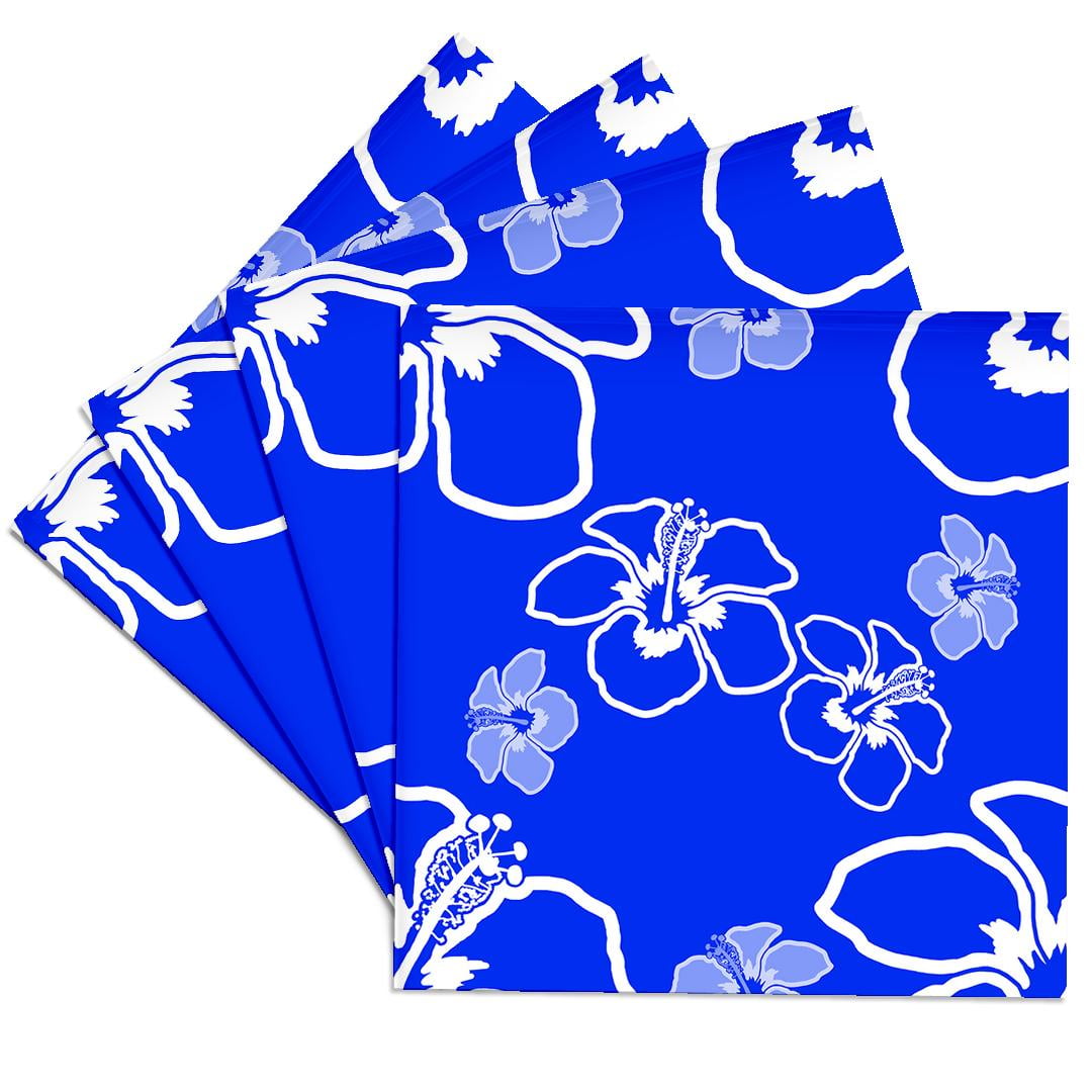 3drose, Blue and White Hawaiian Island Pattern of Hibiscus Flowers ...
