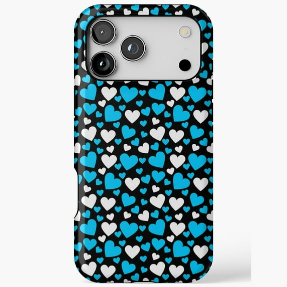 Blue And White Hearts Pattern Cover iPhone Case 11 through 17 Pro Max ...