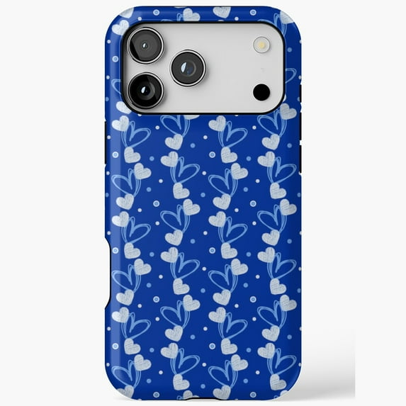 Blue And White Hearts Pattern Print iPhone Case 11 to 17 Pro Max ...
