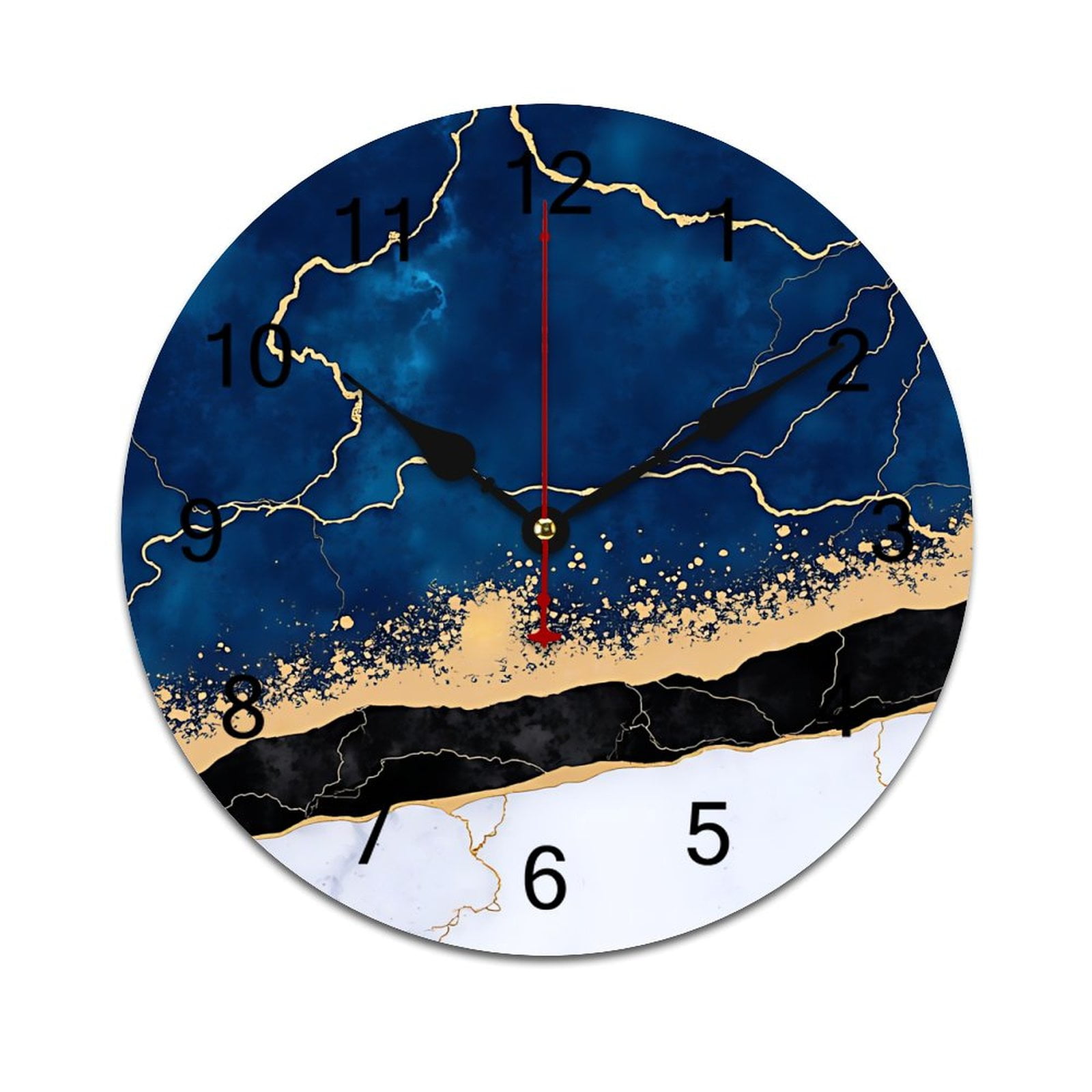 Blue And White Marble Texture Printed Silent Wall Clock Round Kitchen ...