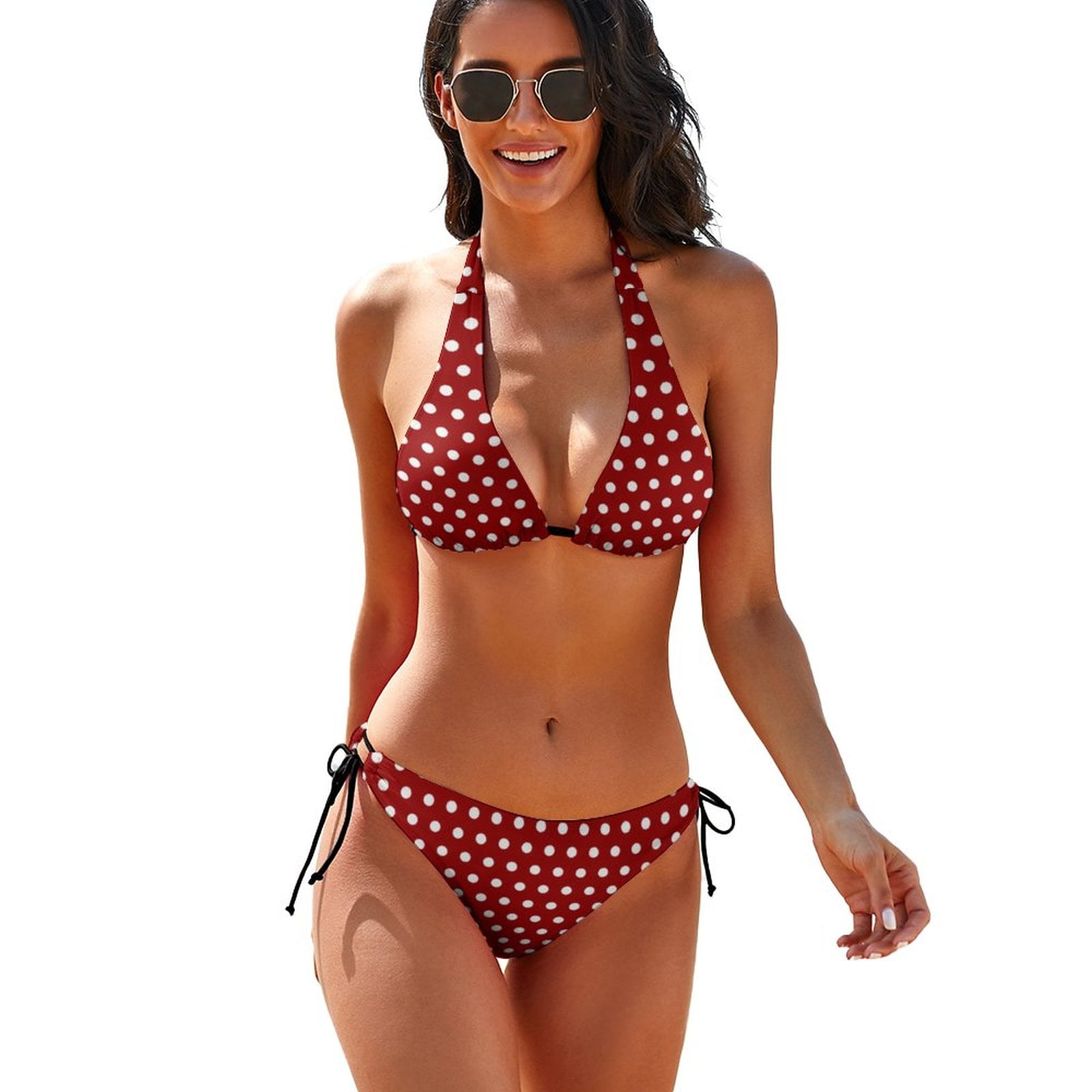 Blue And White Polka Dot Bikinis Set Spots Print Elegant Bikini Swimsuit Push Up High Cut ...