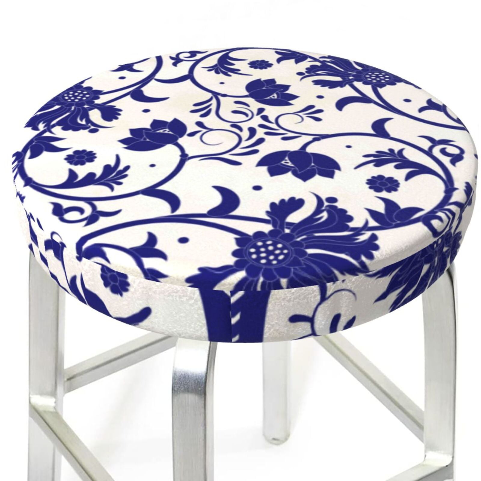 Blue And White Porcelain Bar Stool Covers Round - Washable Round Seat ...