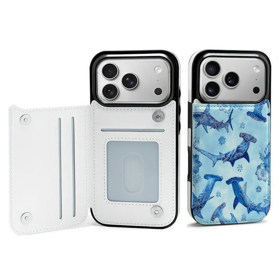 Blue And White Porcelain Hammerhead Shark Leather Wallet Case for ...