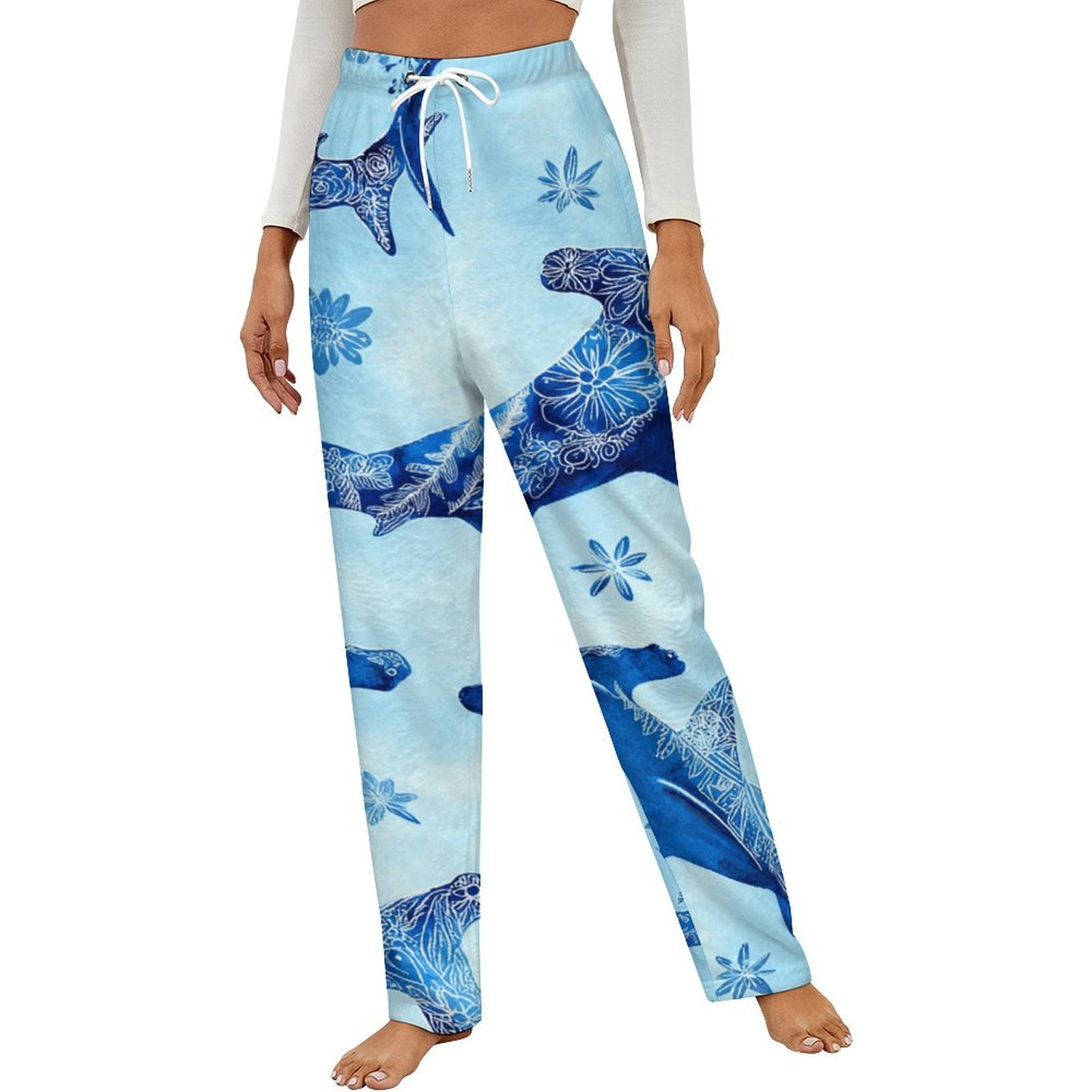 Blue And White Porcelain Hammerhead Shark Winter Female Pants Flannel ...