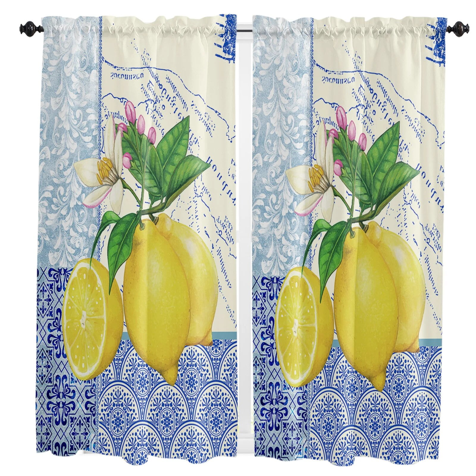 Blue And White Porcelain Lemon Curtain Home Decoration Living Room ...