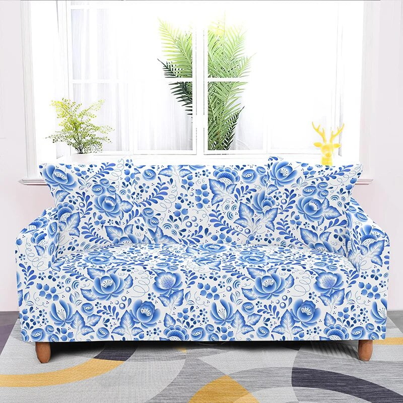 Blue And White Porcelain Sofa Cover Sectional Elastic Stretch ...