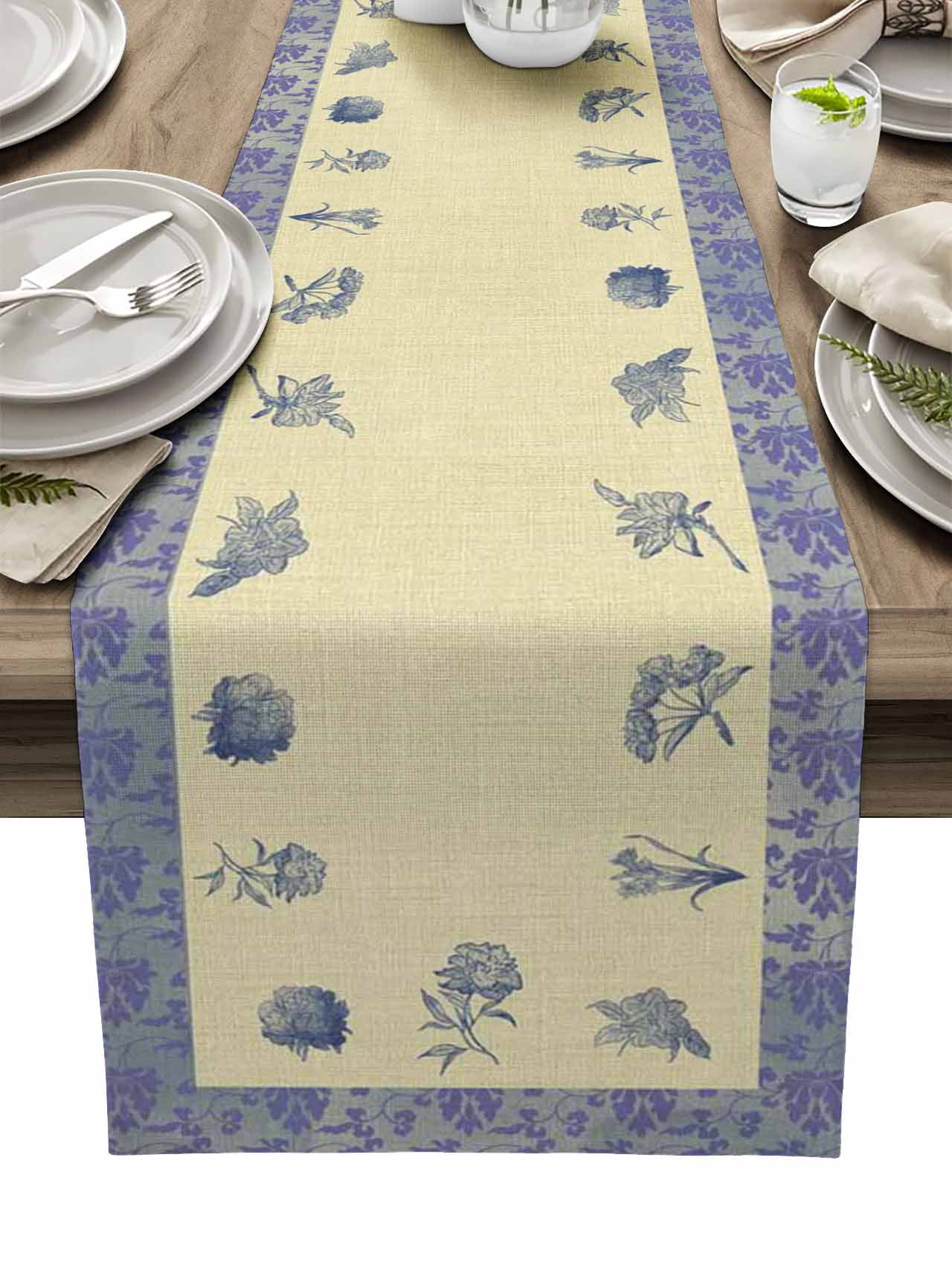 Blue And White Porcelain Table Runner Wedding Holiday Party Dining ...