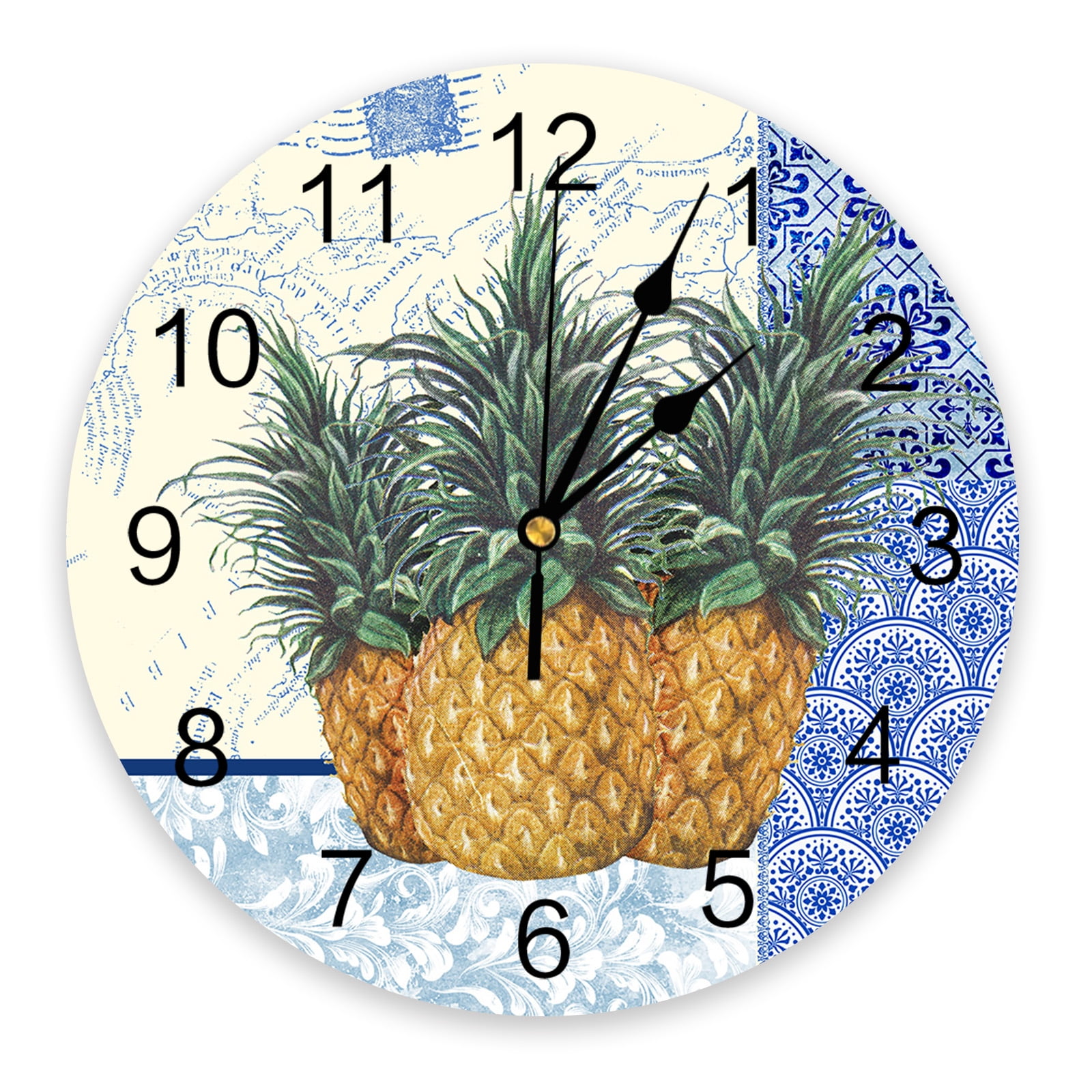 Blue And White Porcelain Texture Pineapple Print Wall Clock Wall Art ...